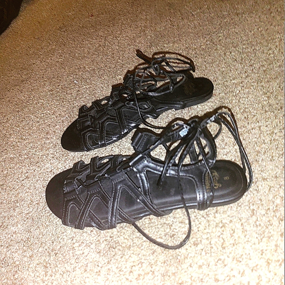 Gladiator Sandals Slides Black Shoes - Gem
